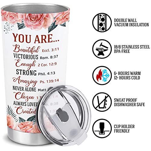 Christian Tumbler Gifts for Women, Religious Gifts, Inspirational Gifts with Bible Verse God - Mothers Day, Birthday Gifts for Her, Best Friend, Sister, Coworker, Mom - 20oz Faith God Tumbler