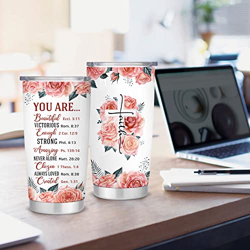 Christian Tumbler Gifts for Women, Religious Gifts, Inspirational Gifts with Bible Verse God - Mothers Day, Birthday Gifts for Her, Best Friend, Sister, Coworker, Mom - 20oz Faith God Tumbler