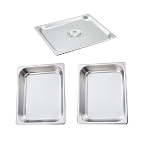 3 Pack Hotel Pans, 1/2 Size 2.6" Deep, Commercial Stainless Steel Pan, Steam Table Pan, Catering Food Pan with lid (2.6''Deep(Pans-2+Lid-1))