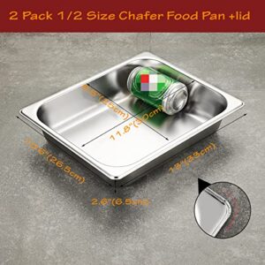 3 Pack Hotel Pans, 1/2 Size 2.6" Deep, Commercial Stainless Steel Pan, Steam Table Pan, Catering Food Pan with lid (2.6''Deep(Pans-2+Lid-1))