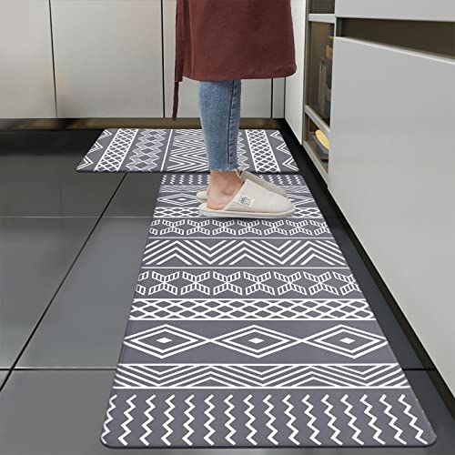 HiiARug Anti Fatigue Kitchen Mat Set of 2 Kitchen Floor Mats 18"x47"+18"x30" Cushioned Kitchen Runner Carpet Waterproof Kitchen Runner Mats for Kitchen Decor Laundry Room Standing Desk Mat