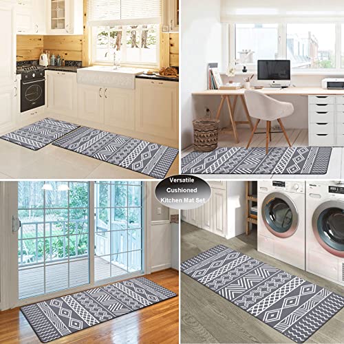 HiiARug Anti Fatigue Kitchen Mat Set of 2 Kitchen Floor Mats 18"x47"+18"x30" Cushioned Kitchen Runner Carpet Waterproof Kitchen Runner Mats for Kitchen Decor Laundry Room Standing Desk Mat