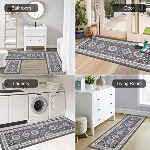 HEBE Boho Kitchen Rug Sets 3 Piece with Runner Bohemian Kitchen Rugs and Mats Non Skid Kitchen Mats for Floor Washable Kitchen Floor Mat Runner Rugs for Hallway Kitchen Holiday Decor