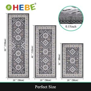 HEBE Boho Kitchen Rug Sets 3 Piece with Runner Bohemian Kitchen Rugs and Mats Non Skid Kitchen Mats for Floor Washable Kitchen Floor Mat Runner Rugs for Hallway Kitchen Holiday Decor