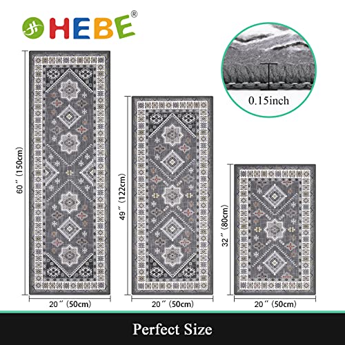 HEBE Boho Kitchen Rug Sets 3 Piece with Runner Bohemian Kitchen Rugs and Mats Non Skid Kitchen Mats for Floor Washable Kitchen Floor Mat Runner Rugs for Hallway Kitchen Holiday Decor