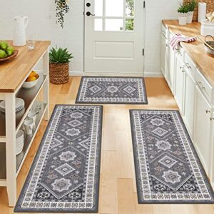 HEBE Boho Kitchen Rug Sets 3 Piece with Runner Bohemian Kitchen Rugs and Mats Non Skid Kitchen Mats for Floor Washable Kitchen Floor Mat Runner Rugs for Hallway Kitchen Holiday Decor