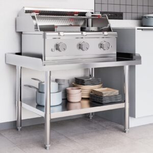 RIEDHOFF Stainless Steel Equipment Stand 28" x 36" with Undershelf, [NSF Certified][Heavy Duty] Stand Grill Table, Commercial Prep & Work Table for Home, Restaurant, Hotel