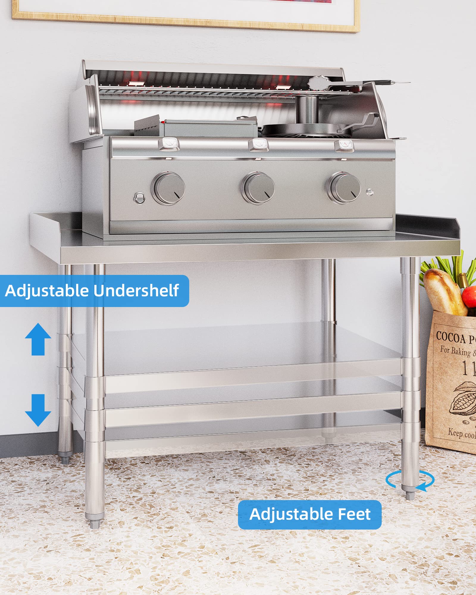 RIEDHOFF Stainless Steel Equipment Stand 28" x 36" with Undershelf, [NSF Certified][Heavy Duty] Stand Grill Table, Commercial Prep & Work Table for Home, Restaurant, Hotel