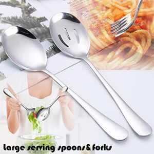 IAXSEE 11 PCS Serving Utensils, Large Stainless Steel Spoons Forks Tongs, Pie Server, Great for Hostess Buffet Catering Banquet Party, Silver