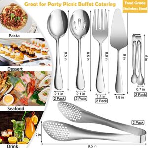 IAXSEE 11 PCS Serving Utensils, Large Stainless Steel Spoons Forks Tongs, Pie Server, Great for Hostess Buffet Catering Banquet Party, Silver