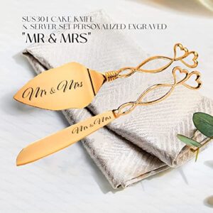 Rivocoda Wedding Cake Knife and Server Set Champagne Flutes Engraved Mr and Mrs Gifts，Bride and Groom Toasting Champagne Glasses for Wedding Gifts for Couple Anniversary Bride Shower Engagement Gifts