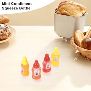 Jspupifip 4pcs Mini Ketchup Bottles with Sturdy Screw Cap,25ml Mini Condiment Squeeze Bottles Portable Honey Sauce Salad Dressing Dispensers Jars Containers for Kids Adults Lunch Box(2 yellow+2 red)