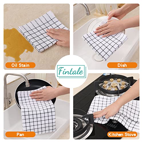 Fintale 100% Cotton Dish Cloths - Soft, Super Absorbent and Lint Free Dish Towels for Kitchen - Perfect for Drying and Washing Dishes - 6 Pack (Lattice Designed, Black) - 12 x 12 Inches