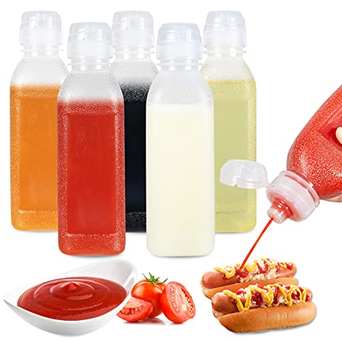 EPIPHANY Condiment Squeeze Bottles 16 Oz,with Flip Top Cap,Hot Sauce Bottles Squeeze,Perfect For Condiments, Oil, Icing, Liquids–Set Of 5 With Extra 1 Silicone Funnel, 8 Chalk Labels And 1 Pen…