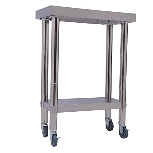 Stainless Steel Table with Wheels 24 x 12Inches, Stainless Steel Table for Prep & Work, Commercial Heavy Duty Food Prep Worktable with Undershelf for Restaurant, Home and Hotel