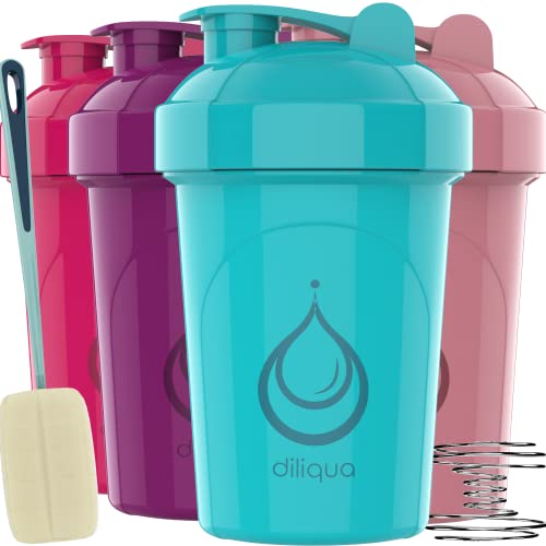 diliqua -4 PACK- 20 oz Shaker Bottles for Protein Mixes | BPA-Free & Dishwasher Safe | 4 small protein shaker bottle | Shaker Cups for protein shakes | Blender Shaker Bottle Pack