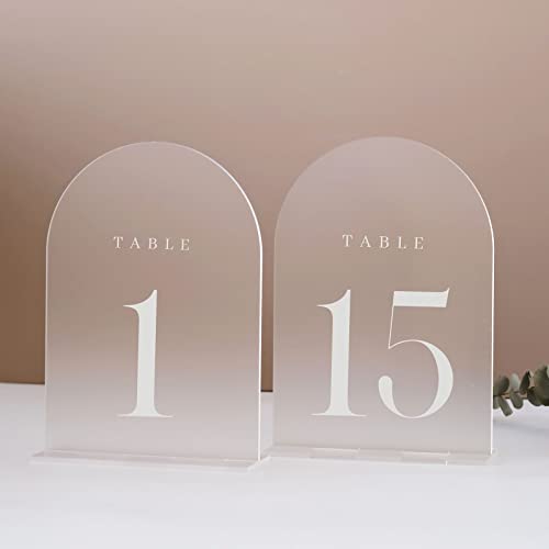 JINMURY Frosted Arch Table Numbers for Wedding, 15 Pack 5x7" Frosted Arch Acrylic Table Signs with Holder Acrylic Table Numbers 1-15, Perfect for Wedding Table Centerpiece Decoration