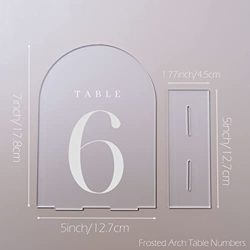 JINMURY Frosted Arch Table Numbers for Wedding, 15 Pack 5x7" Frosted Arch Acrylic Table Signs with Holder Acrylic Table Numbers 1-15, Perfect for Wedding Table Centerpiece Decoration