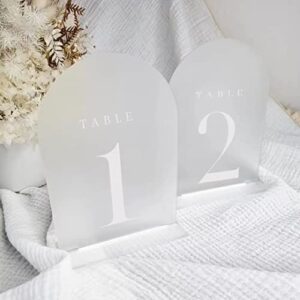 JINMURY Frosted Arch Table Numbers for Wedding, 15 Pack 5x7" Frosted Arch Acrylic Table Signs with Holder Acrylic Table Numbers 1-15, Perfect for Wedding Table Centerpiece Decoration