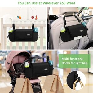 Philorn Baby Stroller Organizer, Stroller Caddy Pram Bag Buggy Organiser with Insulated Cup Holders, Shoulder Strap, Large Storage Space Bag Portable Storage Firmly Attachement 3 Ways to Carry