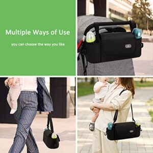 Philorn Baby Stroller Organizer, Stroller Caddy Pram Bag Buggy Organiser with Insulated Cup Holders, Shoulder Strap, Large Storage Space Bag Portable Storage Firmly Attachement 3 Ways to Carry