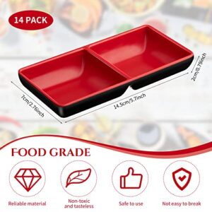 14 Pcs Dual Soy Sauce Dish Melamine Dual Dipping Bowls Divided Serving Tray Wasabi Sushi Dipping Plates Two Compartments Plate Appetizer Serving Tray for Restaurant Kitchen Appetizers Nuts Cheese