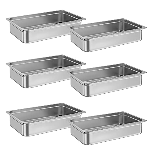 RIEDHOFF 6 Pack Full Size Hotel Pan, [NSF Certified] Commercial Stainless Steel 4 Inch Deep Anti-Jamming Steam Table Pan