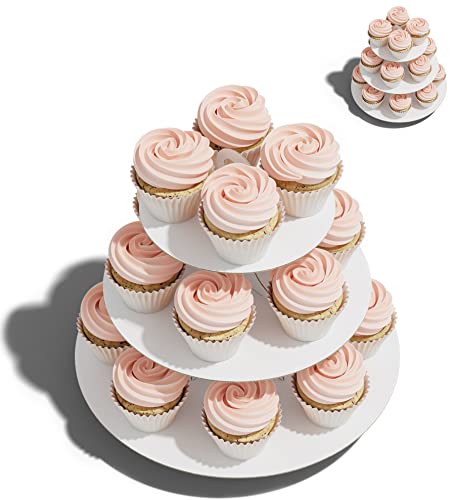 2 Pack Cupcake Stand Tower, BLISSURWhite Cupcake Tier Stand, 3 Tier Cup Cake Stand Cardboard Dessert Cupcake Stand Holder for Parties, Tiered Cupcake Stand (White)