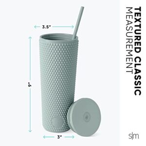 Simple Modern Plastic Matte Studded Tumbler with Lid and Straw | Reusable BPA Free Iced Coffee Cups Double Wall Smoothie Cup | Gifts for Women Men Him Her | Classic Collection | 24oz | Sea Glass Sage