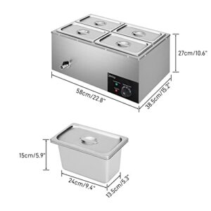 Winado 110V 4-Pan Commercial Food Warmer, 21QT Electric Steam Table 6 Inch Deep, 600W Countertop Stainless Steel Food Soup Buffet w/Temperature Control & Lid for Catering, Restaurant, Party