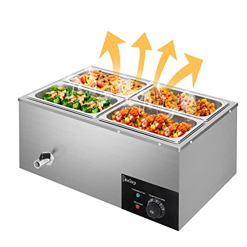 Winado 110V 4-Pan Commercial Food Warmer, 21QT Electric Steam Table 6 Inch Deep, 600W Countertop Stainless Steel Food Soup Buffet w/Temperature Control & Lid for Catering, Restaurant, Party