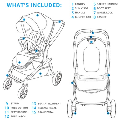 Capucci Velos Versatile Luxury Stroller, Patented Instant One-Button One-Action, Self Standing Fold, Full Size, Full-Feature Modular Baby Stroller w/Reversible Seat & Car Seat Adapters, Sea Foam