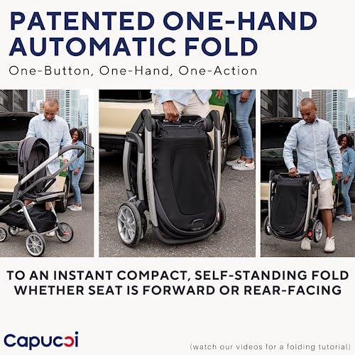 Capucci Velos Versatile Luxury Stroller, Patented Instant One-Button One-Action, Self Standing Fold, Full Size, Full-Feature Modular Baby Stroller w/Reversible Seat & Car Seat Adapters, Sea Foam