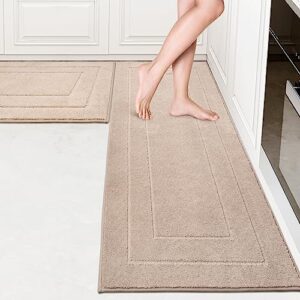 purrugs machine washable kitchen rug set of 2, non-slip/skid kitchen runner rugs & floor mats, super absorbent soft standing mats for kitchen, sink & laundry, beige