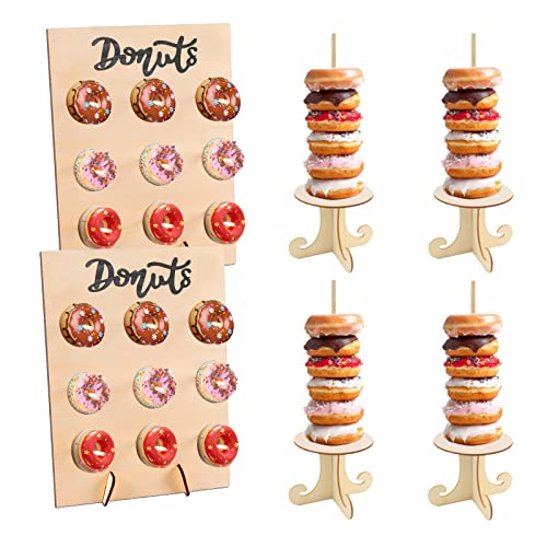 2Pcs Donut Wall Display Stand, Donut Display Board, Wooden Donut Holder Stand Party with 4Pcs Donut Stand Towers for Birthday Party,Wedding Decoration