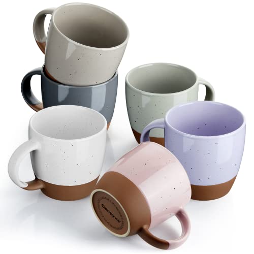 Ceramic Coffee Mugs Set of 6, Gencywe 16oz Coffee Cups with Handle, Large Latte Mug, Big Mug for Women, Men, Great for Tea, Cocoa or Hot Chocolate, Microwave Safe, Modern, Unique Style for Any Kitchen