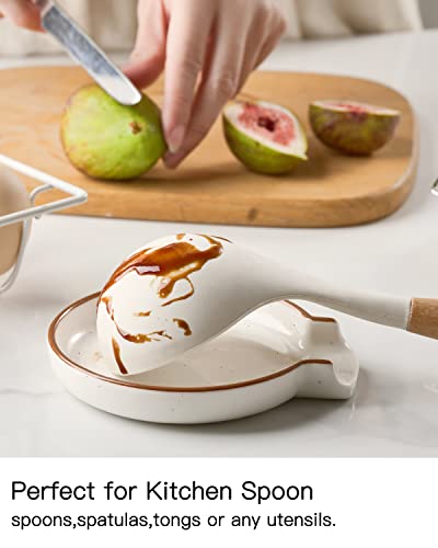 Getstar Spoon Rest for Stove Top, Ceramic Spoon Holder for Kitchen Counter (W4.7"), Farmhouse Decor, Dishwasher Safe