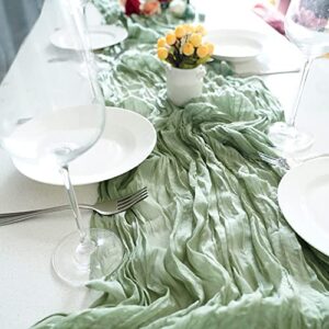 nialnant cheese cloth table runner, 35 x 160 inch sage green boho table runner, holiday table runner for special banquets party, wedding reception bridal showers decorations