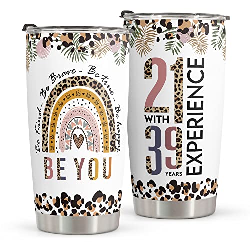 Macorner 60th Birthday Gifts for Women - Stainless Steel Tumbler 20oz - 60 Years Old Birthday Gifts for Women - Gifts for Women Bestie Friends Sister Coworker Mom Wife 21 With 39 Years Experience Gift