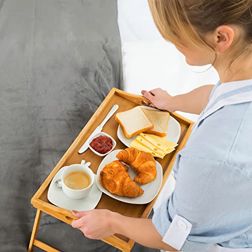 Bed Tray Table Breakfast Trays Serving Tray Bamboo Bed Laptap with Floding Legs Handles and Phone Holders