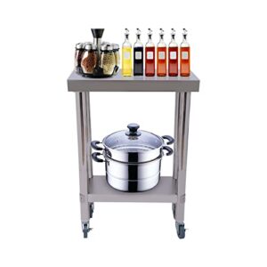 2 tier freestanding work table stainless steel table for prep & work commercial heavy duty food prep worktable with undershelf wheels for restaurant,kitchen(23.62 * 11.81 * 33.46")