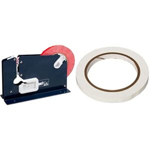 tach-it e7r steel tape bag sealer with bag trimmer & tapecase 3/8-72-414w tc414 0.375" x 72yd white - upvc,white bag sealing tape,3/8" wide,72 yd. length,white (1 roll)