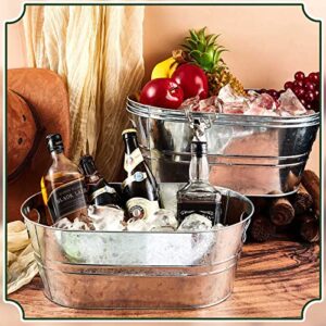 4 Pcs 4 Gallon Galvanized Metal Ice Buckets Beverage Tubs for Parties Large Drink Tin Bins for Beer Wine Champagne Cocktail Cooler for Rustic Mimosa Bar Supplies (Silver,Classic)