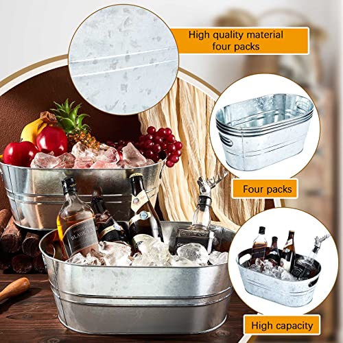 4 Pcs 4 Gallon Galvanized Metal Ice Buckets Beverage Tubs for Parties Large Drink Tin Bins for Beer Wine Champagne Cocktail Cooler for Rustic Mimosa Bar Supplies (Silver,Classic)