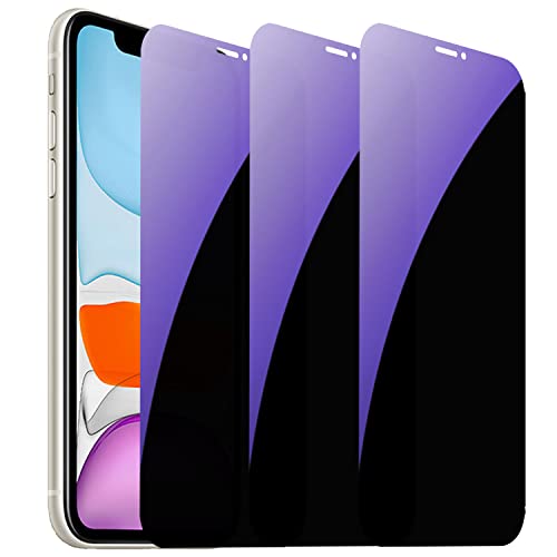 BWEDXEZ 3 PCS Anti-Blue Privacy Tempered Glass Anti-Spy Screen Protector Anti-Peeping Film Suit for iPhone XR/iPhone 11, 6.1 inch 9H Hardness Anti-scratch (Blue)