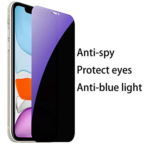 BWEDXEZ 3 PCS Anti-Blue Privacy Tempered Glass Anti-Spy Screen Protector Anti-Peeping Film Suit for iPhone XR/iPhone 11, 6.1 inch 9H Hardness Anti-scratch (Blue)