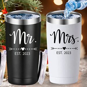 Mamihlap Mr and Mrs Est 2023 Travel Mug Tumbler.Newlyweds Couples Wife Bride To Be Newly Engaged Bridal Shower Gifts.Wedding Tumbler Idea for Bridal Showers Engagement.(20oz Black&White)