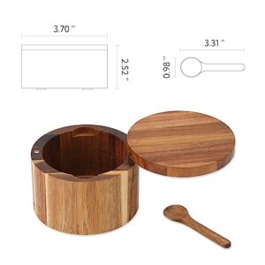 KITCHENDAO Acacia Wood Salt Cellar Bowl Box with Built-in Spoon to avoid Dust, Elegant Kitchen Salt Container Holder with Swivel Magnetic Lid to Storage Pepper Spice Bath Salt Sea Salt, 6OZ