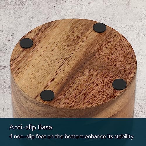 KITCHENDAO Acacia Wood Salt Cellar Bowl Box with Built-in Spoon to avoid Dust, Elegant Kitchen Salt Container Holder with Swivel Magnetic Lid to Storage Pepper Spice Bath Salt Sea Salt, 6OZ