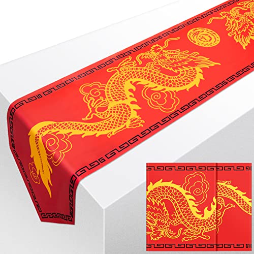 Chinese Dragon Printed Table Runner 11 Inch x 5.9 ft Dragon Table Decorations Asian Table Runner Chinese Party Decorations for Spring Festival Party Supplies Kitchen Dining Table Decoration (2 Pcs)